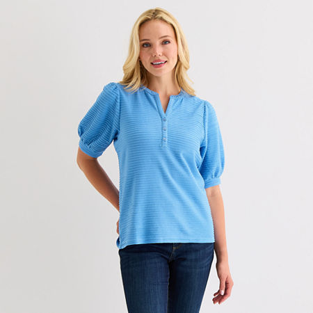 Click here for St. Johns Bay Womens Henley Neck Elbow Sleeve Blou... prices