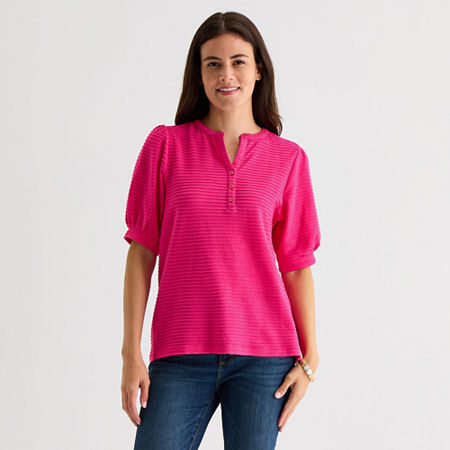 Click here for St. Johns Bay Womens Henley Neck Elbow Sleeve Blou... prices