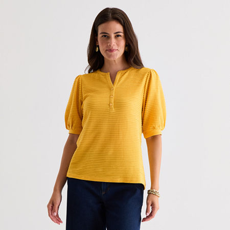 Click here for St. Johns Bay Womens Henley Neck Elbow Sleeve Blou... prices