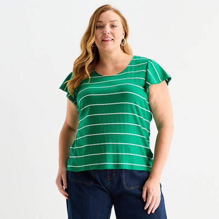 Liz Claiborne Womens Round Neck Short Sleeve Plus T-Shirt  1x  Green