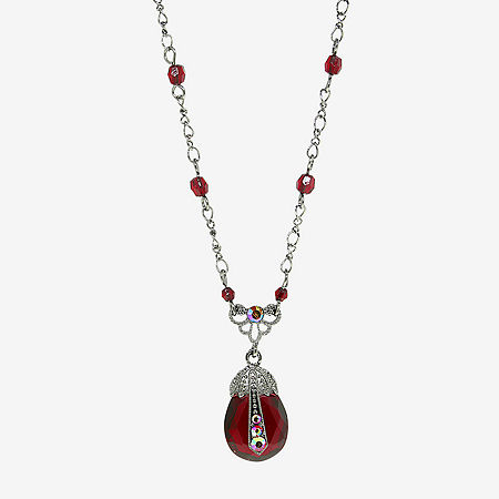 Click here for 1928 Silver Tone Red Crystal 16 Inch Link Pendant... prices