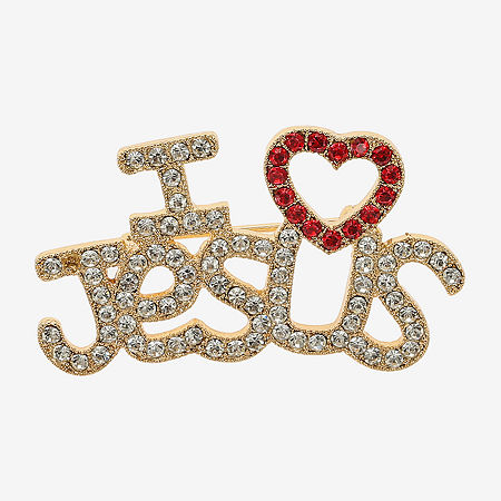 Click here for Monet Jewelry Gold Tone I Love Jesus Red Glass Pin... prices