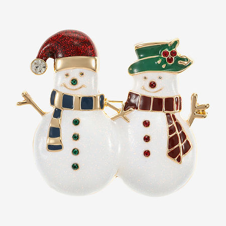 Click here for Monet Jewelry Gold Tone Snowman Santa Hat Glass Pi... prices