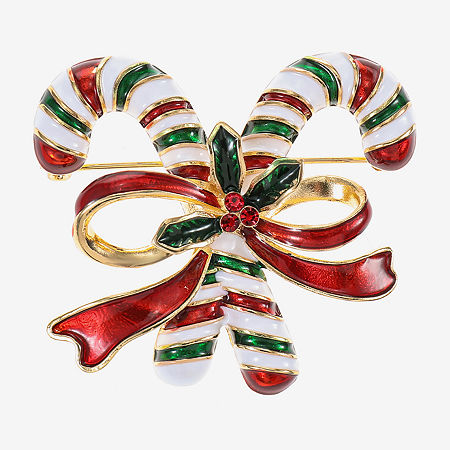 Click here for Monet Jewelry Gold Tone Candy Cane Red Glass Pin... prices
