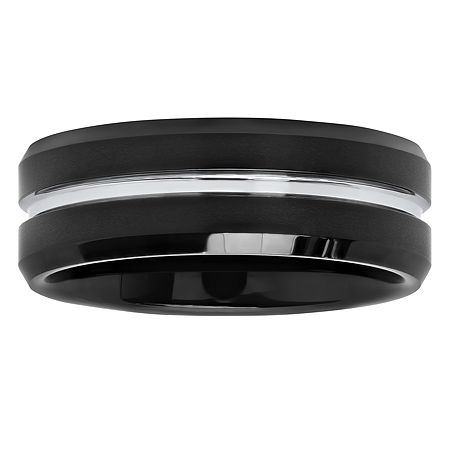 Click here for Mens 8MM Tungsten Wedding Band  10  Black-white prices