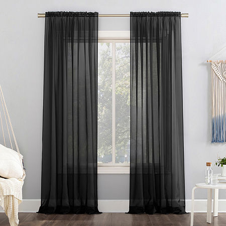 Sheer Voile Rod Pocket Curtain Panel - Black