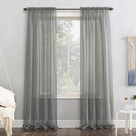 Sheer Voile Rod Pocket Curtain Panel - Charcoal