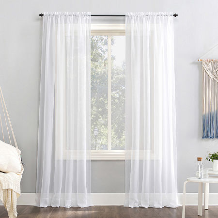 Sheer Voile Rod Pocket Curtain Panel - White