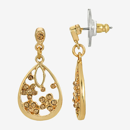 Click here for 1928 Gold Tone Crystal Flower Drop Earrings  One S... prices
