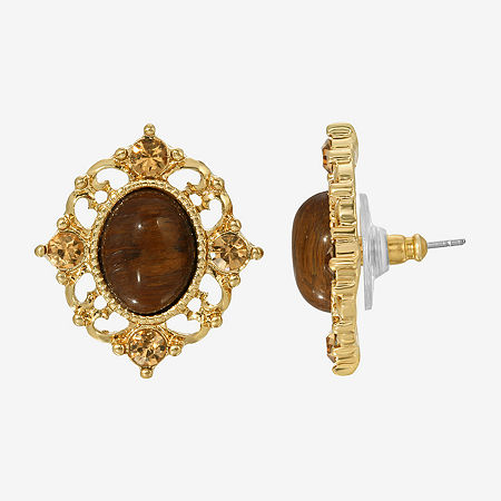 Click here for 1928 Gold Tone Brown Crystal 1 Inch Stud Earrings... prices