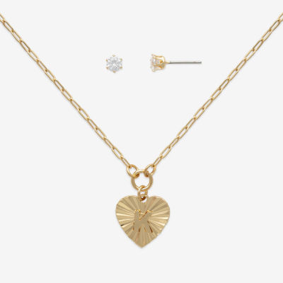 Mixit Hypoallergenic Gold Tone Womens Cubic Zirconia Heart 2-pc ...