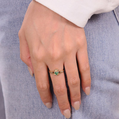 Heart-Shaped Genuine Emerald 10K Yellow Gold Claddagh Ring, Color ...
