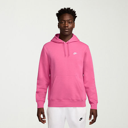 Nike Club Mens Pullover Fleece Logo Hoodie - Pinksicle/White