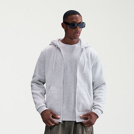 Nike Mens Club Fleece Embroidered Premium Full-Zip Hoodie in Birch Heather/White Size: 3XL