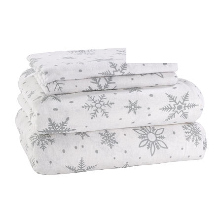 Avanti Printed 100 Brushed Cotton Flannel 4-Pc.Sheet Set  King - Snowflakes