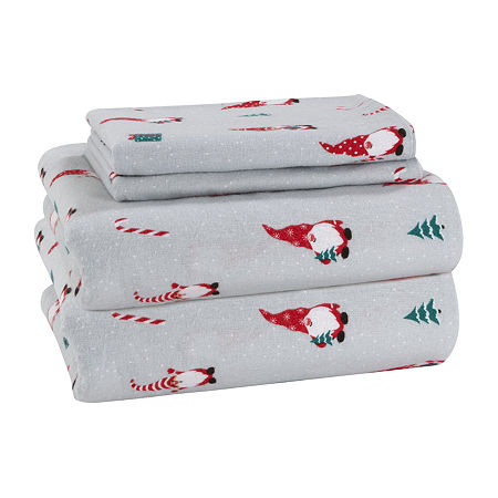 Avanti Printed 100 Brushed Cotton Flannel 4-Pc.Sheet Set  Queen - Gnomes