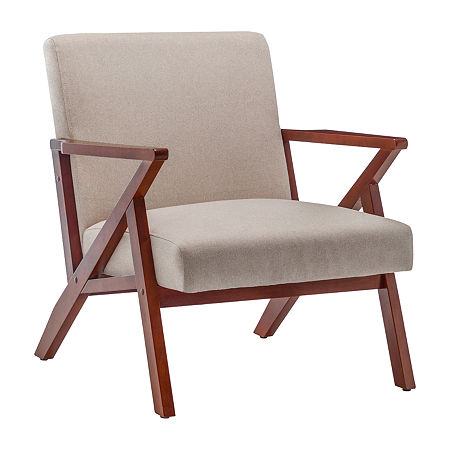 Convenience Concepts 28.5 Polyester Cliff Mid-Century Modern Accent Armchair - Sandy Beige Fabric  Espresso