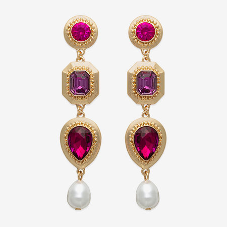 Click here for Bijoux Bar Gold Tone Womens Red Glass Drop Earring... prices