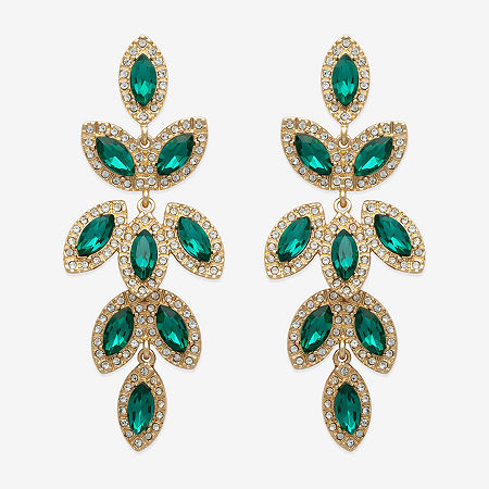 Click here for Bijoux Bar Gold Tone Womens Green Glass Drop Earri... prices