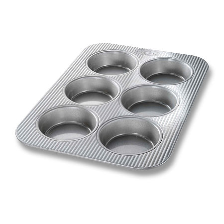Usa Pan Non-Stick Aluminum 6-Well 15 x 11 Mini Round Cake Pan - silver/gray