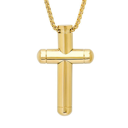 Click here for Mens 18K Gold Stainless Steel Cross 24 Inch Pendan... prices