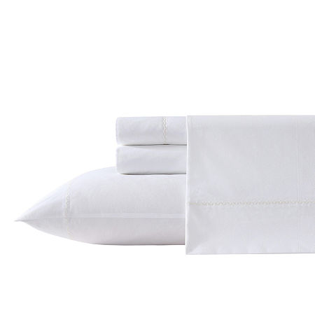 Laura Ashley 200-Thread Cotton 4 -Pc. Sheet Set  King - Ivory Scallop Embroidered
