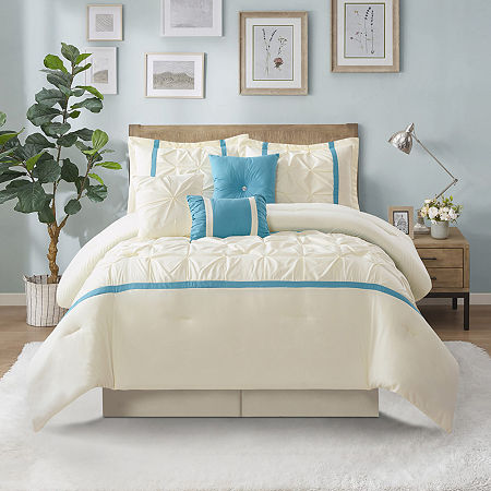 Stratford Park Elena 7-Piece Comforter Set  California King - Beige Blue