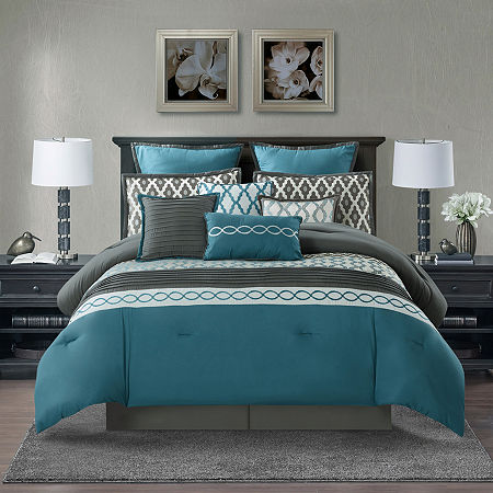 Stratford Park Caval Geometric Patchwork 12-Pc. Comforter Set  Queen - Blue