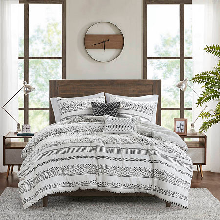 Madison Park Fraser Seersucker 5-Pc. Comforter Set  Full/Queen - Ivory/Black