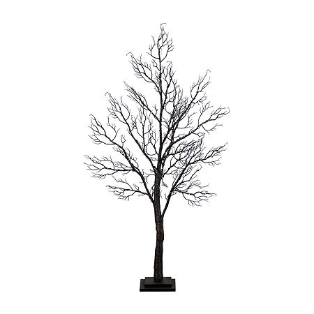 Nearly Natural 4 Pre-Lit Halloween Minimalist Twig Artificial Fall Tree with 160 Orange & Purple Led Lights