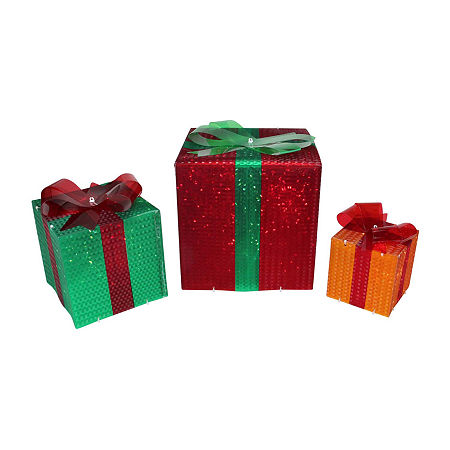 Northlight 3-Piece Lighted Glistening Gift Box and Bow Outdoor Christmas Decoration - Multi