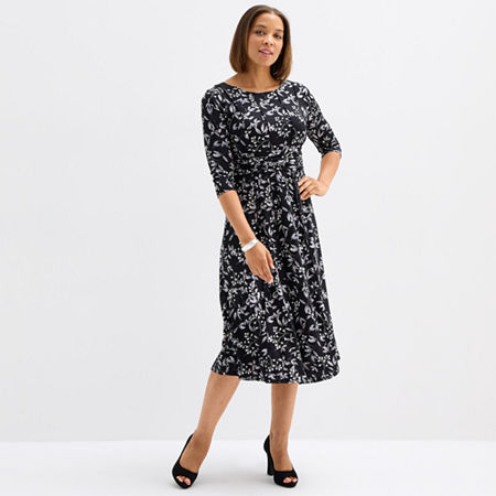 Click here for Perceptions Womens 3/4 Sleeve Floral Midi Fit + Fl... prices