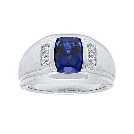 Click here for Mens Sterling Silver Lab Created Cushion Cut Blue... prices