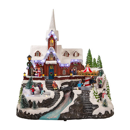 Kurt Adler 15 Lighted Musical Church Christmas Village - Red