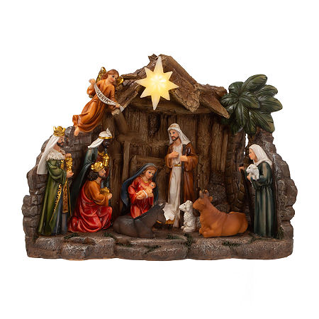 Kurt Adler 10.4 Battery Operated Light-Up Nativity Table Piece - Brown
