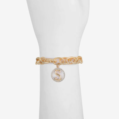 Monet Jewelry Initial Womens Glass Gold Tone Round Charm Bracelet ...