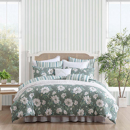 Laura Ashley Wisley Floral Reversible 7-Pc. Comforter Set  King - Sage Green