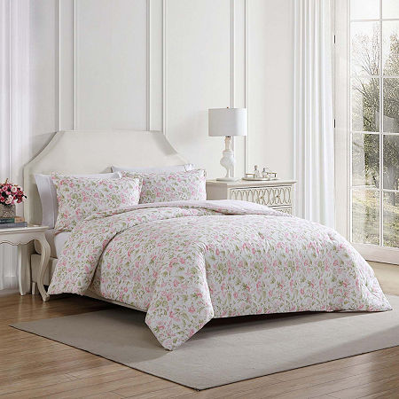 Laura Ashley Morning Gloria Reversible 3 Piece Comforter Set  Full/Queen - Pretty Pink/Green