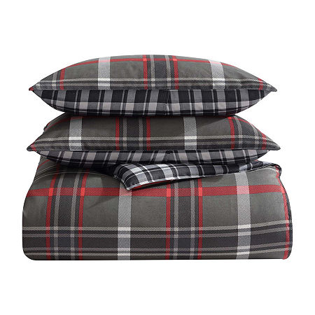 Closeout! Eddie Bauer Willow Plaid Microsuede 2 Piece Duvet Cover Set  Twin - Dark Grey