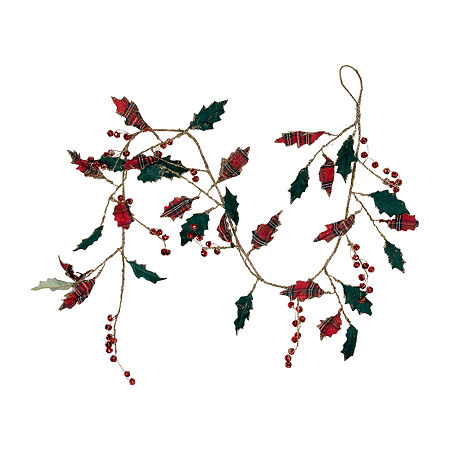 Northlight 5 Plaid Holly with Jingle Bells Christmas Garland - Unlit - Green
