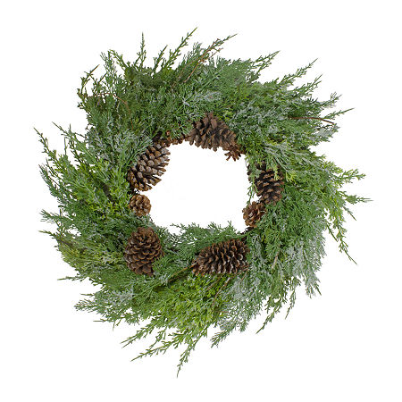 Click here for Northlight Frosted Cedar And Pine Cone Wreath  One... prices