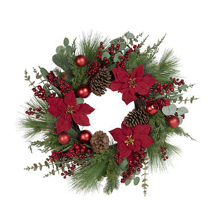 Click here for Northlight 28in Red Berry And Poinsettia Wreath  O... prices