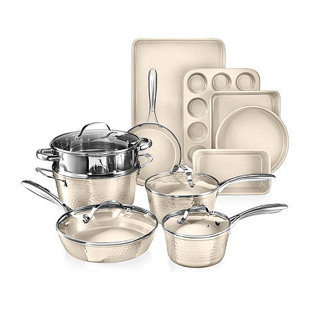 Gotham Steel Hammered Cream 15-Piece Nonstick Cookware and Bakeware Set - Cream