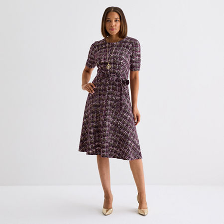 Click here for Womens Perceptions Elbow Sleeve Foil Plaid A-Line... prices