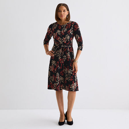 Click here for Perceptions Womens 3/4 Sleeve Floral Midi Fit + Fl... prices