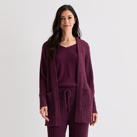 Ambrielle Cardigan Womens Long Sleeve Pajama Top  Medium  Purple