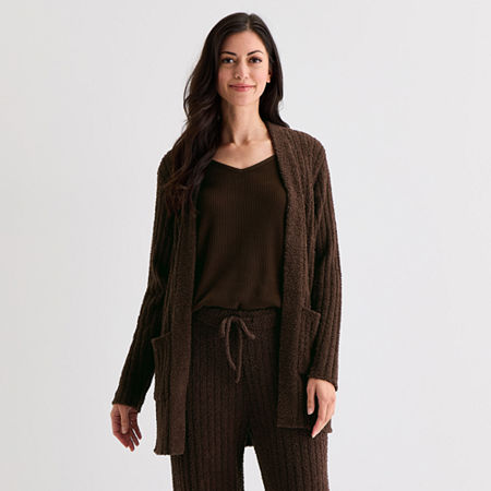 Ambrielle Cardigan Womens Long Sleeve Pajama Top  Large  Brown