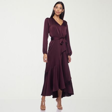 Premier Amour Womens Long Sleeve High-Low Maxi Dress  6  Purple