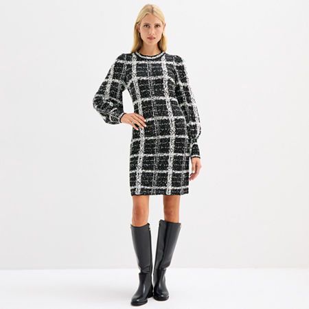 Click here for Melonie T Womens Long Sleeve Windowpane Sweater Dr... prices