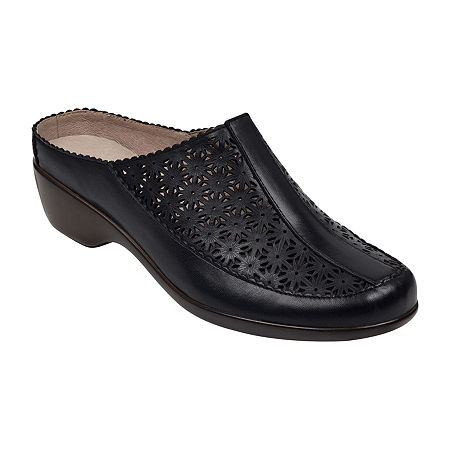 Easy Spirit Womens Dusk Block Heel Mules - Black Leather